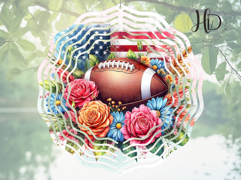 Football Wind Spinner Sublimation Design, Floral Patriotic Sports Fan ...