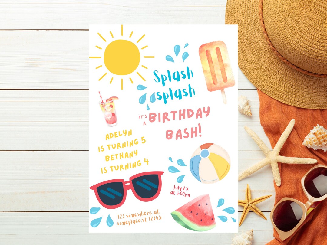 Summer Splash Birthday Invitation: Editable Kids Party Invite (digital ...