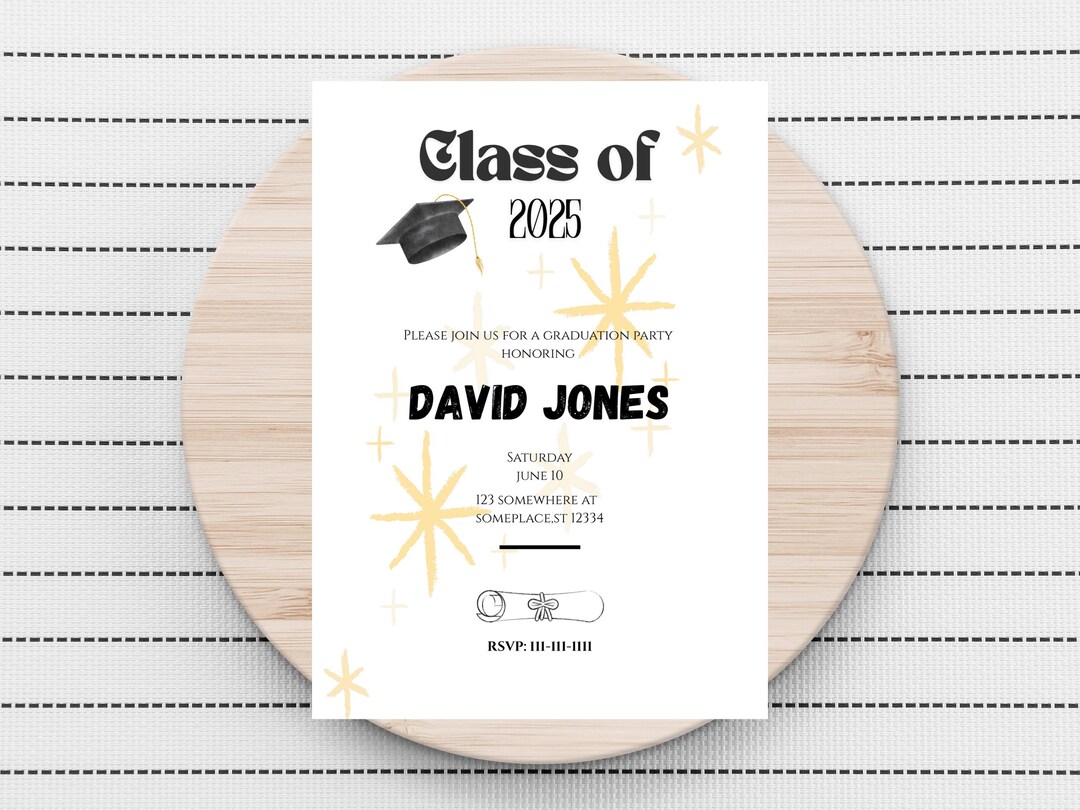 Gold and Back Graduation Party Invitation, Digital Graduation ...