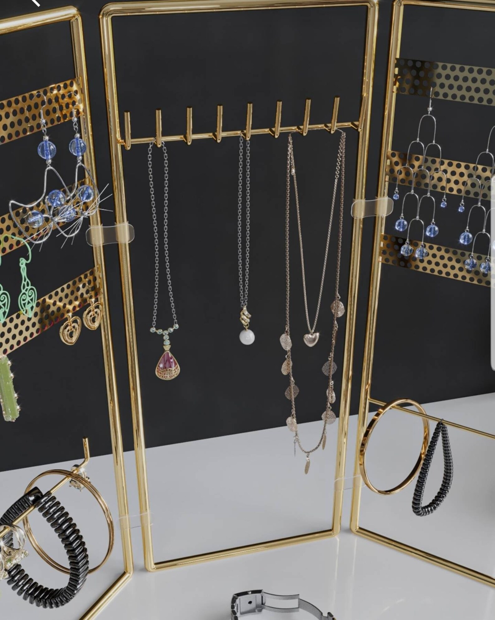 Foldable Golden Jewelry Stands Rings Necklace Earring | Etsy