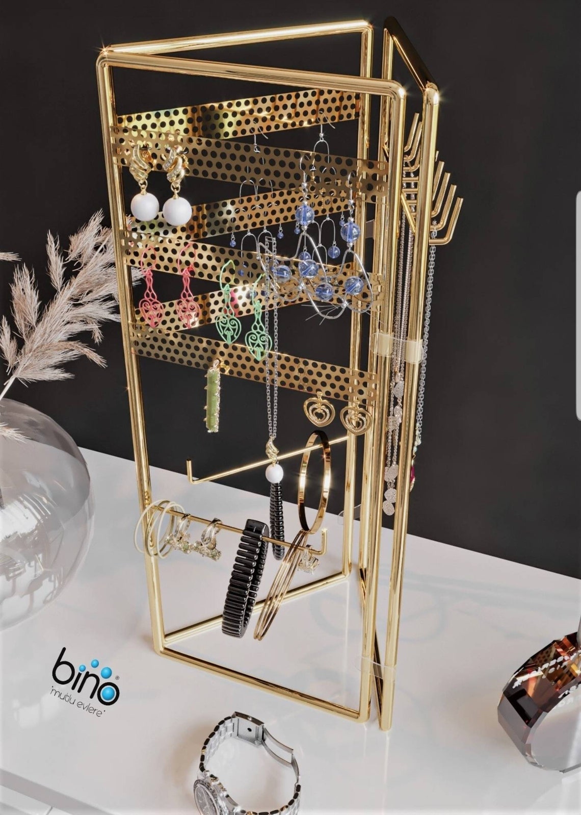 Foldable Golden Jewelry Stands Rings Necklace Earring | Etsy