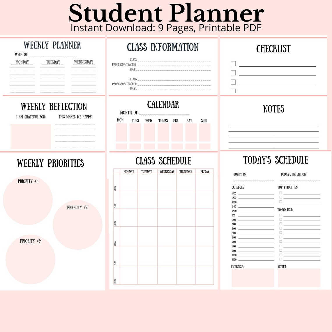 Student Planner, College Student Planner, Academic School Planner, PDF ...