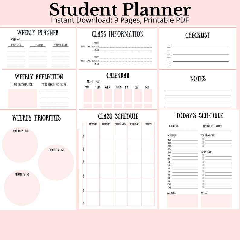 Student Planner, College Student Planner, Academic School Planner, PDF ...