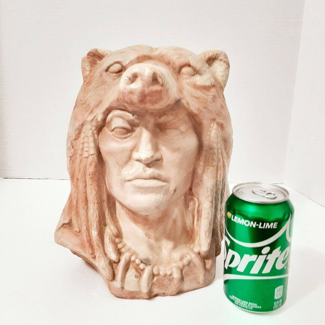 Native American Indian Chief Bear Head Bust Statue Swirl Layered Clay ...