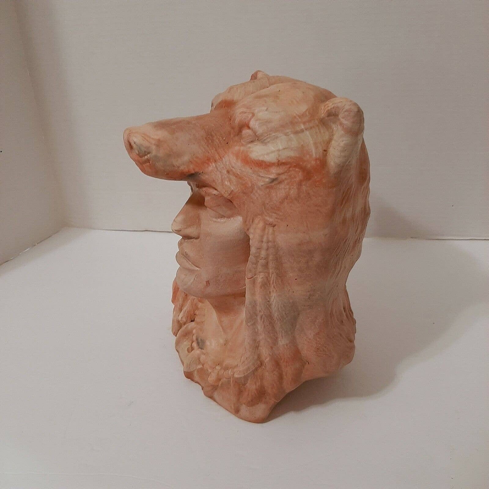 Native American Indian Chief Bear Head Bust Statue Swirl Layered Clay ...