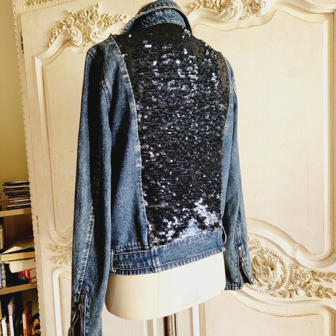 Vintage 80s Denim Jacket Grifflin Paris Sequined Back Sz M - Etsy