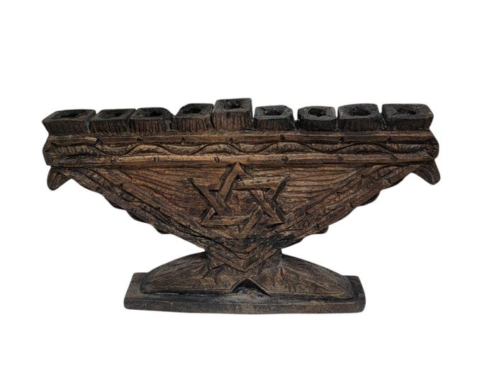 VTG Large Hand Carved Wood Menorah 16x10x11 Star of David Signed Sepe ...
