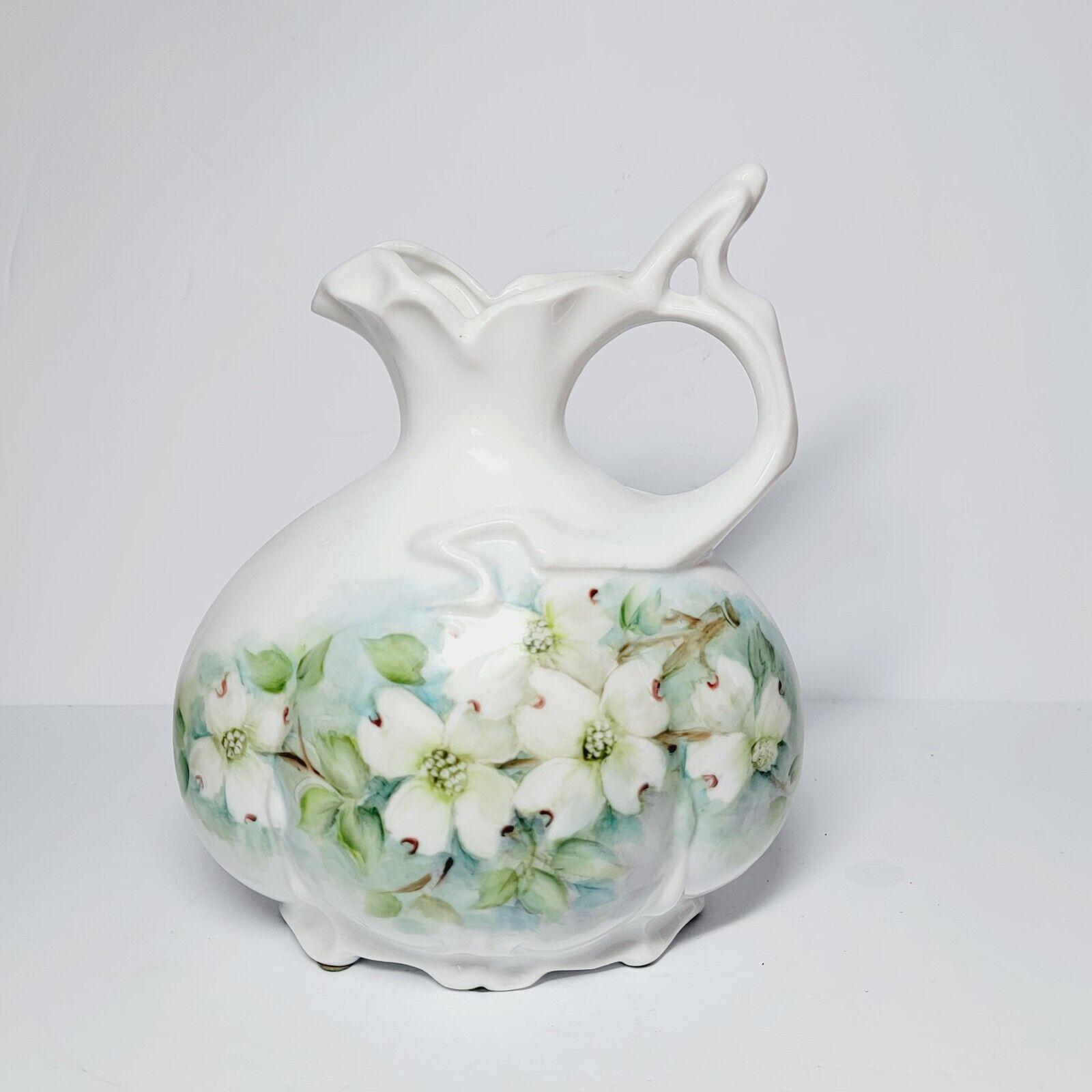 Nippon Japanese Pitcher/ewer Porcelain Hand Painted Dogwood Flowers Art ...
