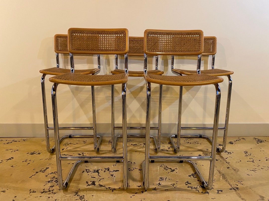 Set of 5 Mid-century Cane & Beech Bar Stools - Etsy