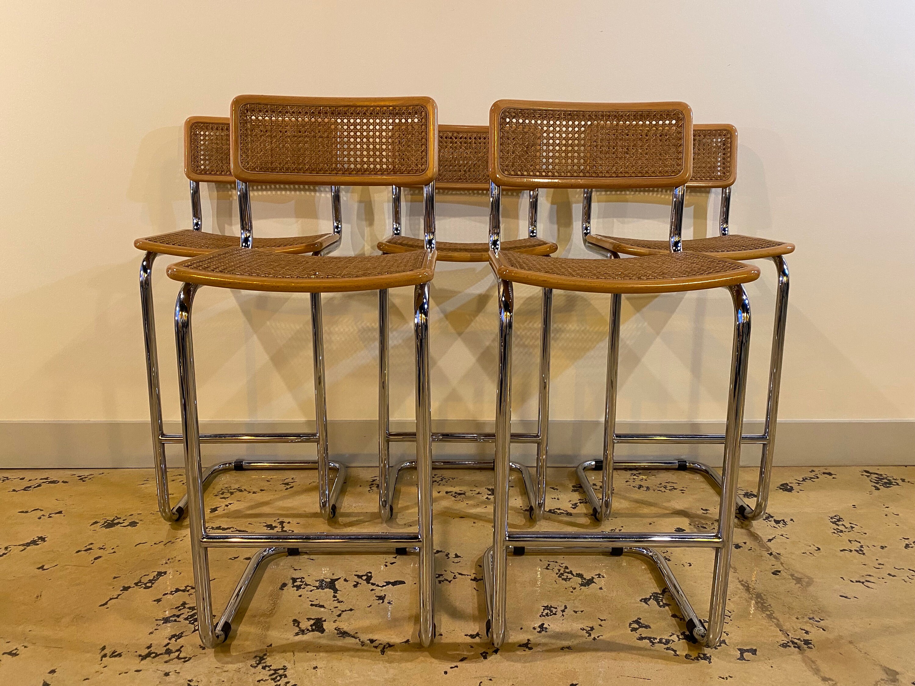 Set of 5 Mid century Cane Beech Bar Stools Etsy