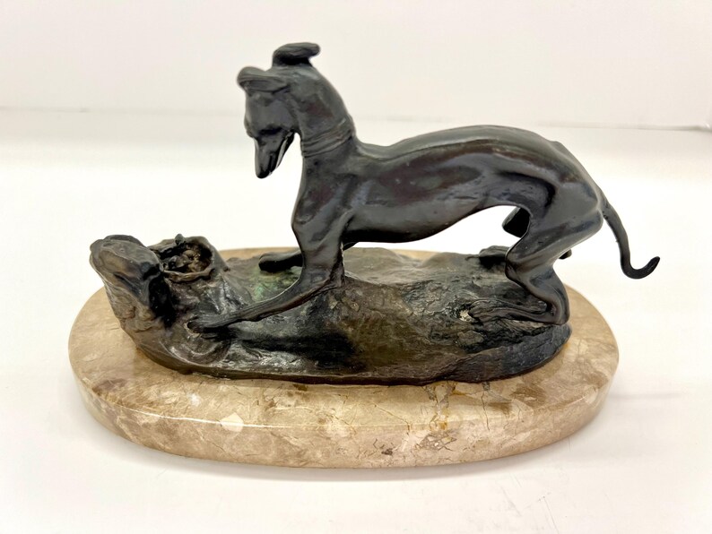 Antique Bronze Pierre Jules “P.J.” MÊNE Greyhound Whippet With Nest of ...