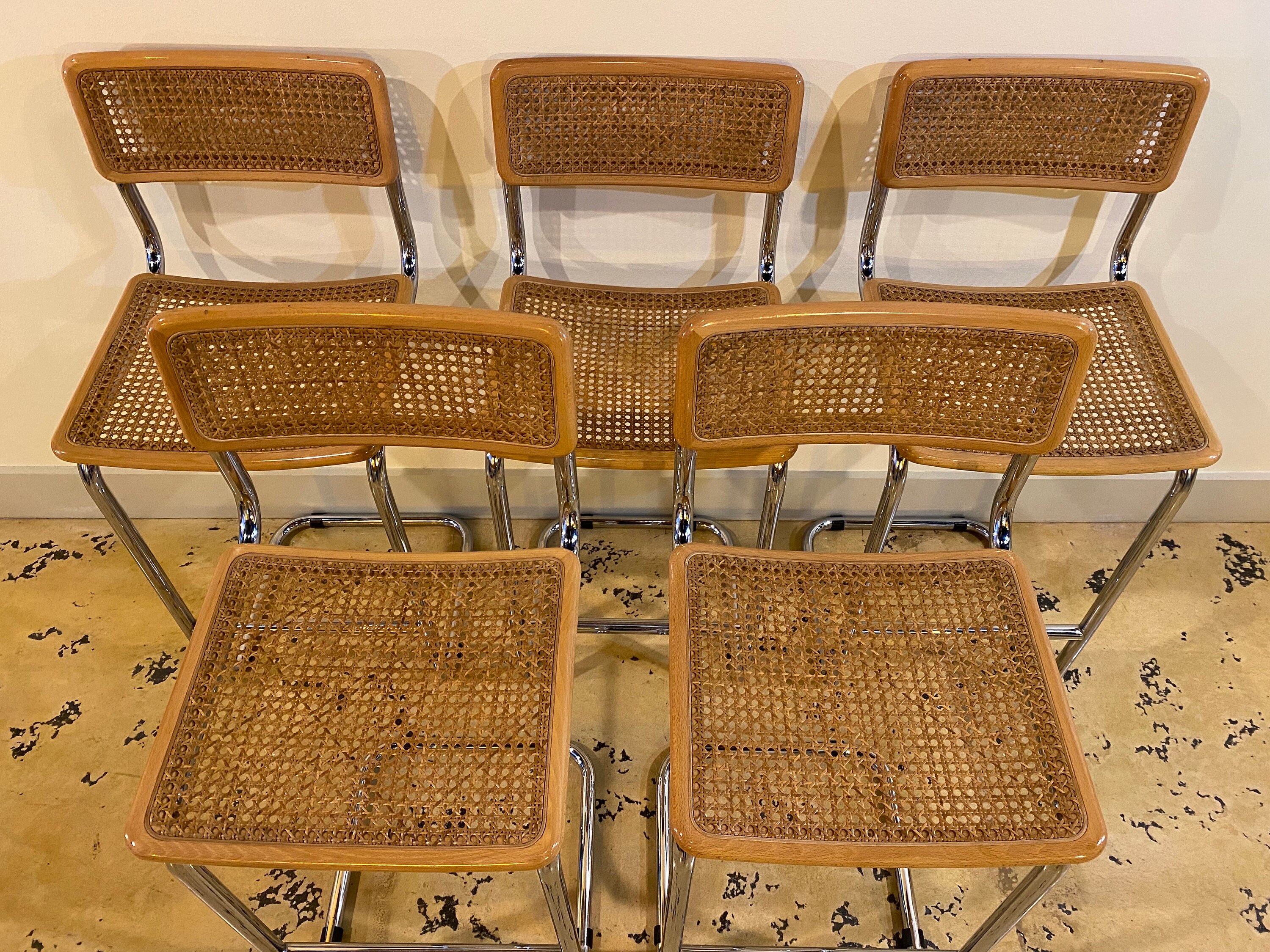 Set of 5 Mid-century Cane & Beech Bar Stools - Etsy