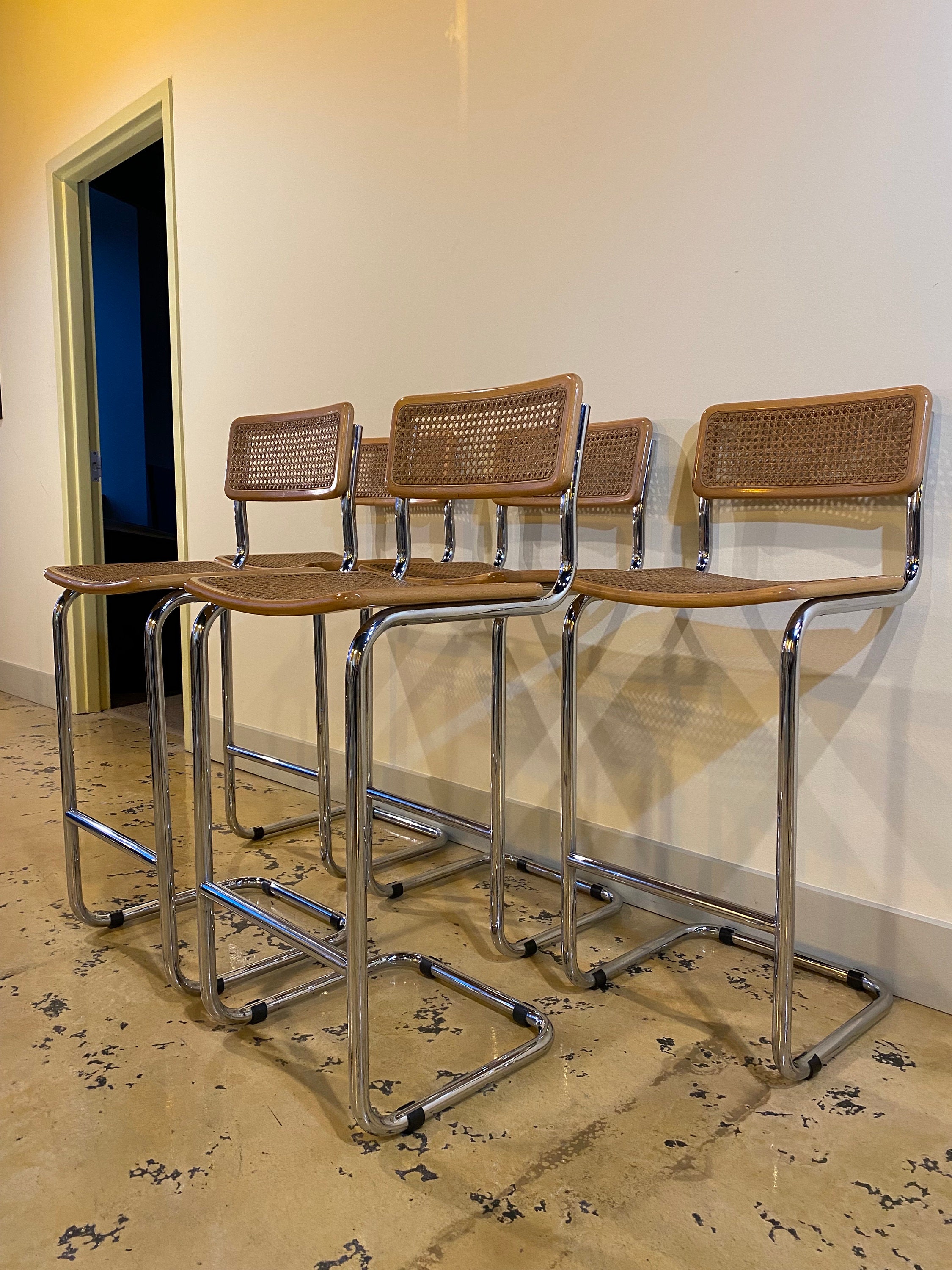 Set of 5 Mid-century Cane & Beech Bar Stools - Etsy