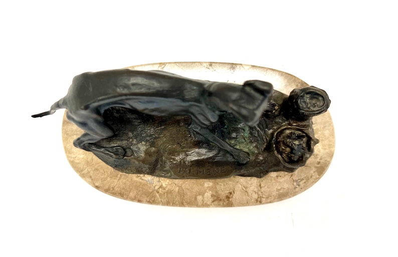 Antique Bronze Pierre Jules “P.J.” MÊNE Greyhound Whippet With Nest of ...