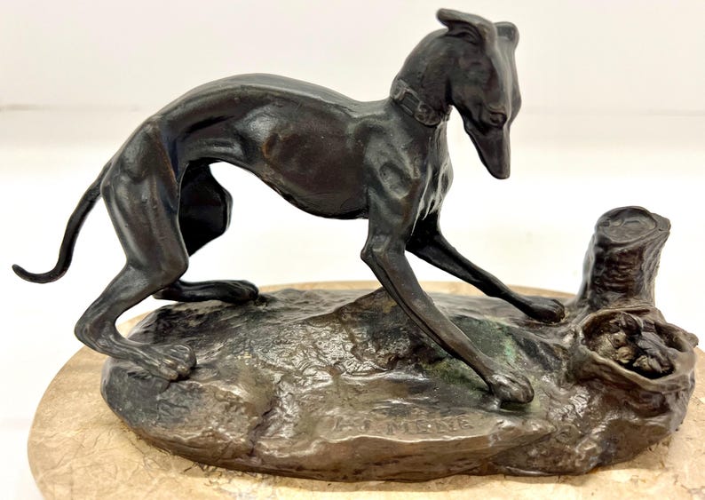 Antique Bronze Pierre Jules “P.J.” MÊNE Greyhound Whippet With Nest of ...