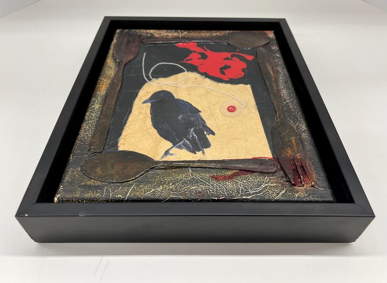 Raven Mixed Media Assemblage Shadowbox Art – Found Object Fork & Spoon ...