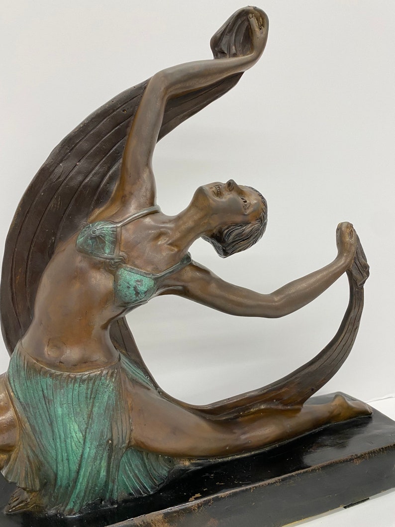 Art Deco Bronze Sculpture of a Scarf Dancer on Sunburst Base Jean ...