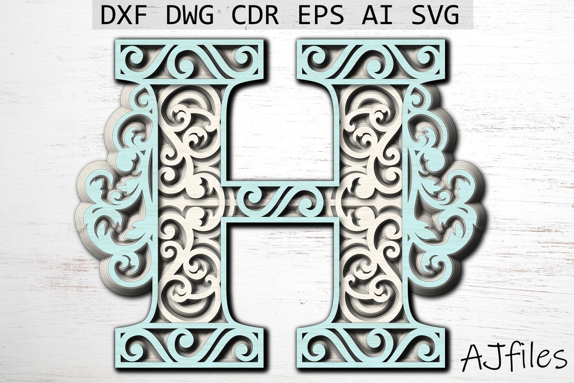 Letter H Laser Cut File: Multilayer SVG, Cricut Ready (digital Download ...