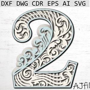 Layered Number 2, Laser Cut Mandala Number, Numbers SVG for Cricut ...