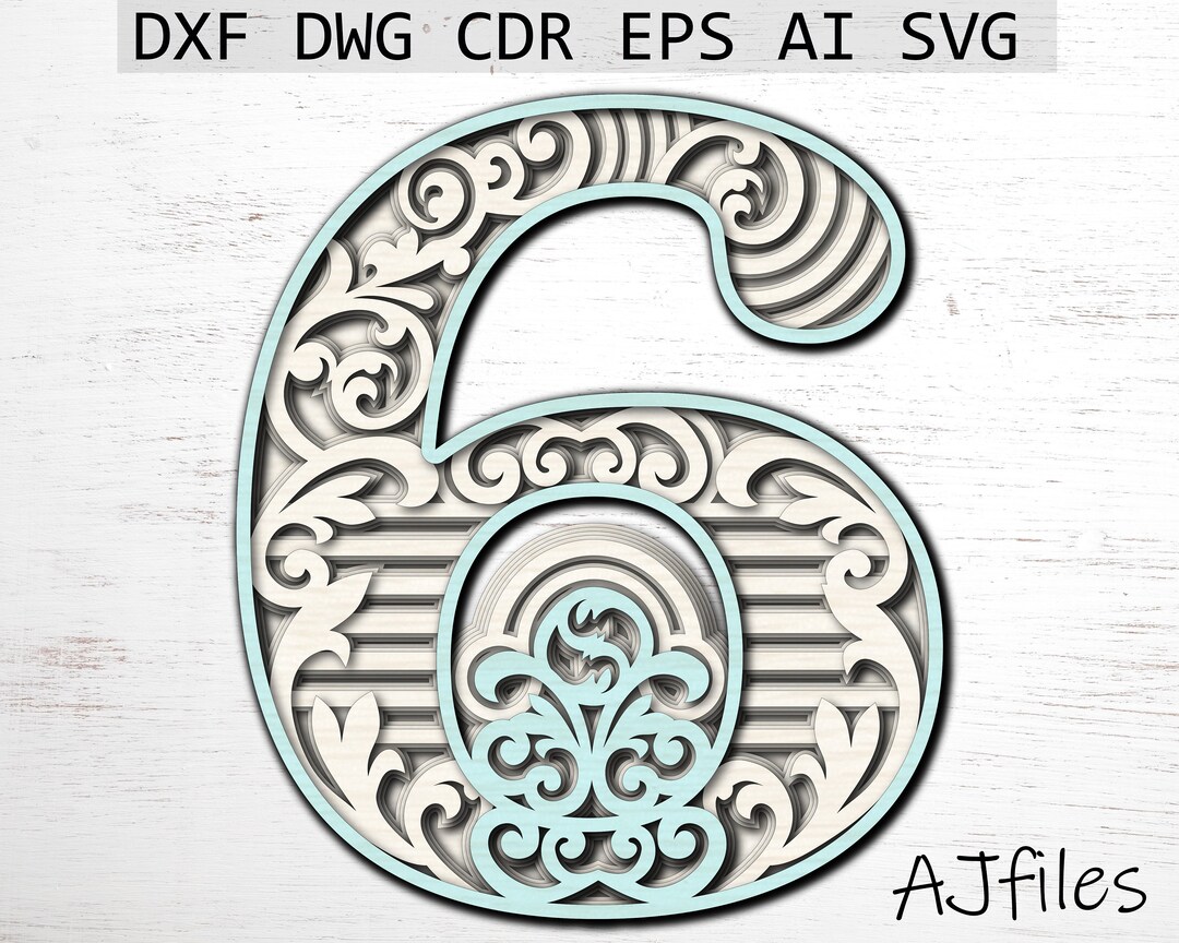 Layered Number 6, Laser Cut Mandala Number, Numbers SVG for Cricut ...
