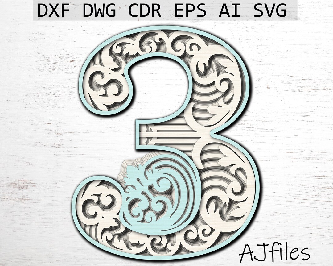 Layered Number 3, Laser Cut Mandala Number, Numbers SVG for Cricut ...