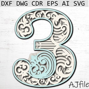 Layered Number 3, Laser Cut Mandala Number, Numbers SVG for Cricut ...