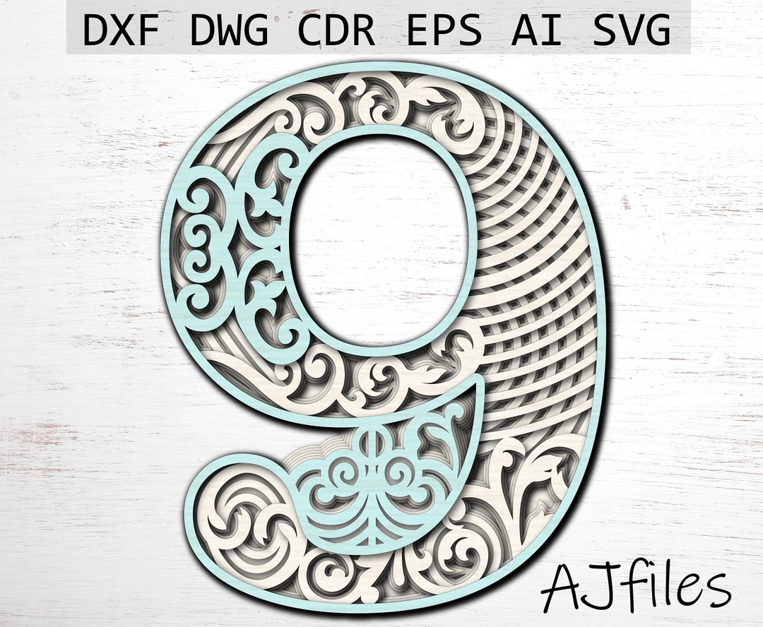 Layered Number 9, Laser Cut Mandala Number, Numbers SVG for Cricut ...