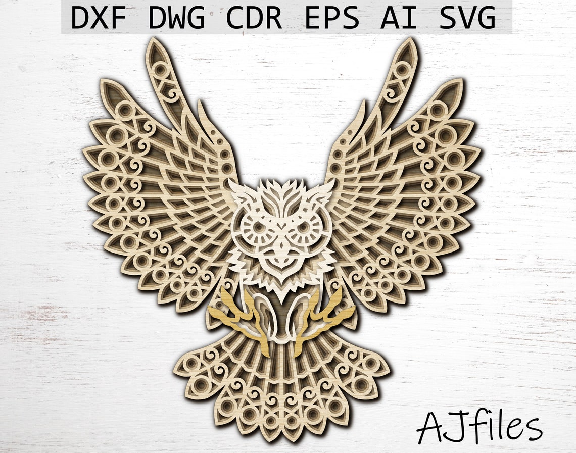 Owl Digital File Laser Cut File Owl Svg Multilayer Laser | Etsy