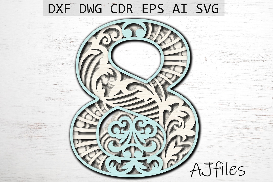 Layered Number 8, Laser Cut Mandala Number, Numbers SVG for Cricut ...