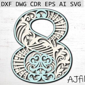 Layered Number 8, Laser Cut Mandala Number, Numbers SVG for Cricut ...