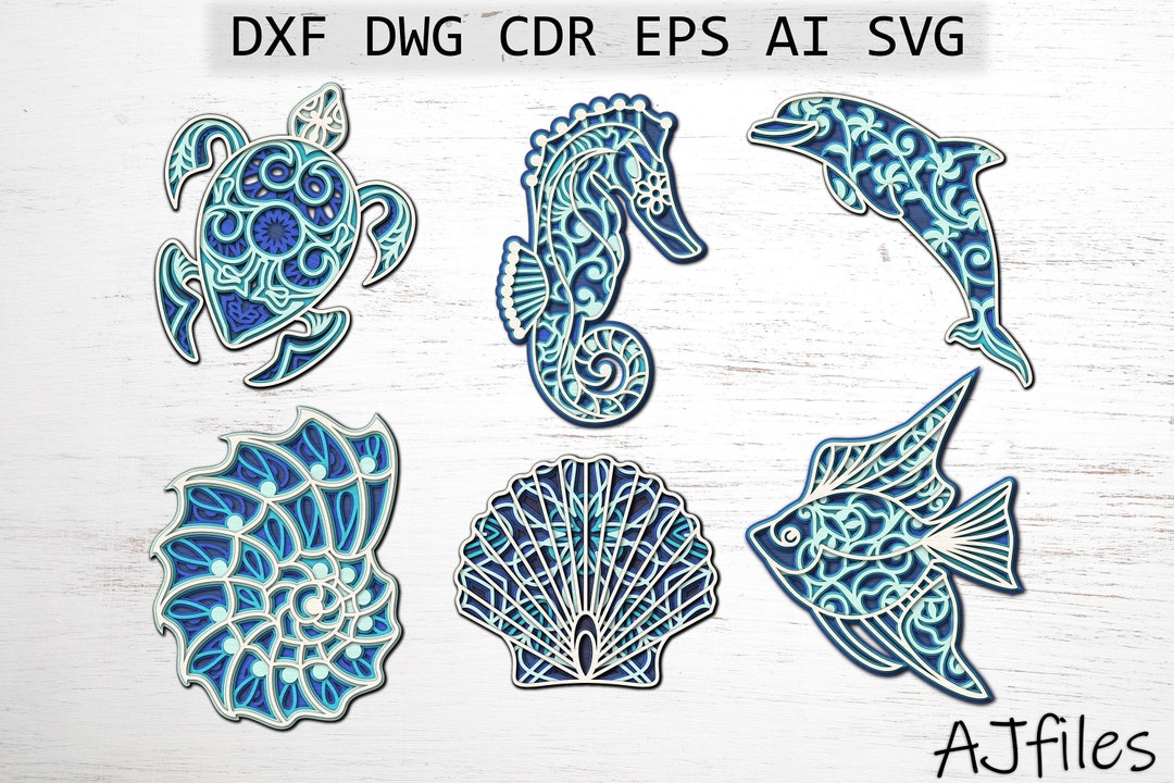 Sea Creatures Mandala SVG Bundle: 3D Layered Ocean Files (digital ...