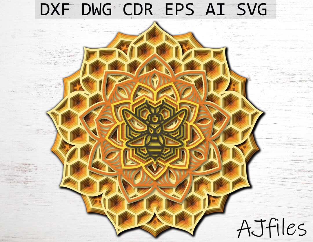 Honey Bee Mandala SVG: Laser Cut File, Multilayer Honeycomb (digital ...
