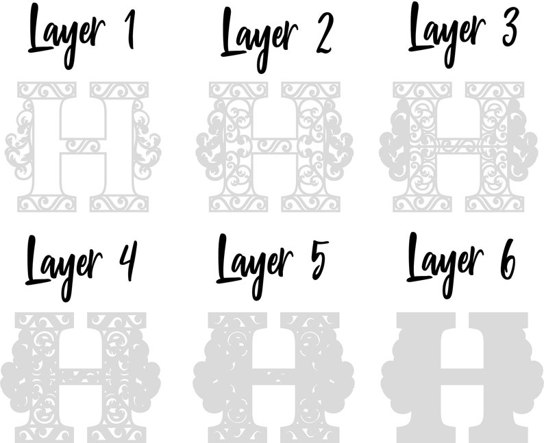 Letter H Laser Cut File: Multilayer SVG, Cricut Ready (digital Download ...