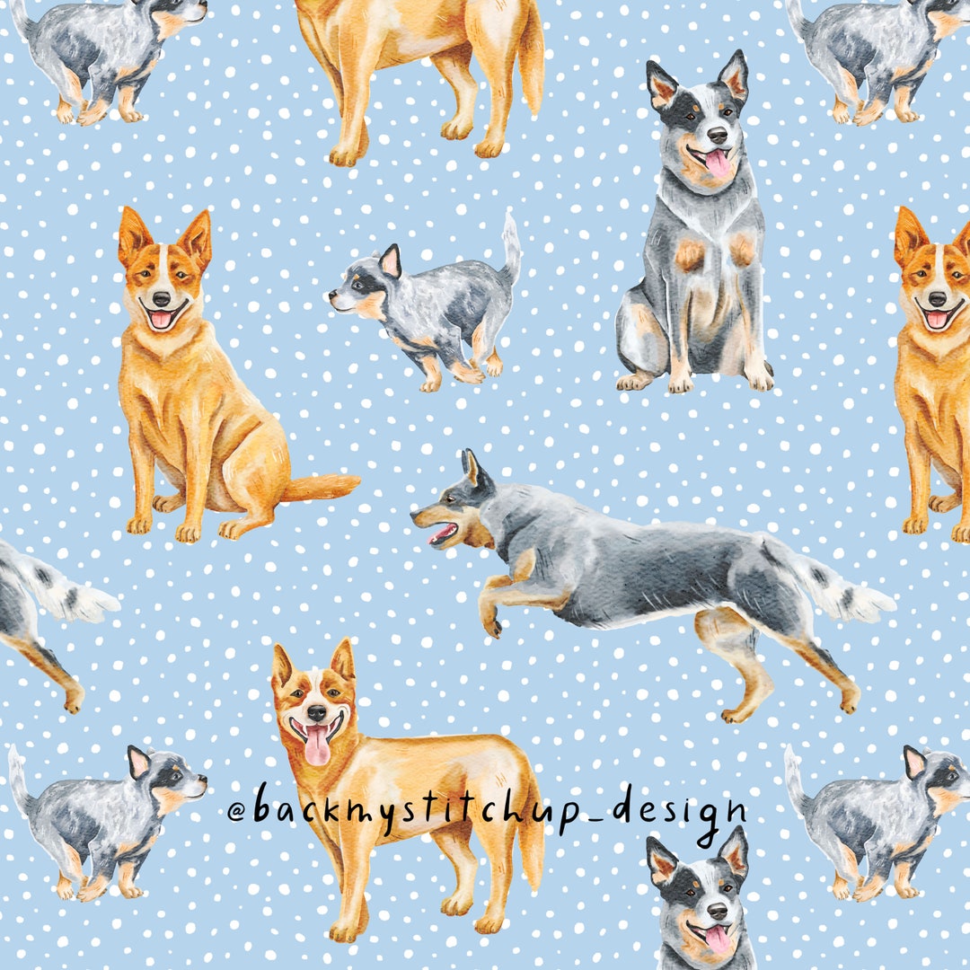 Blue Heeler Dog Seamless Pattern, Red Heeler Surface Pattern ...