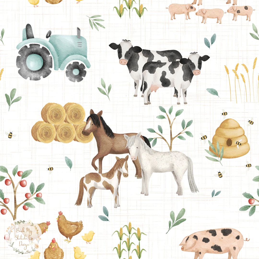 Farm by Numbers Seamless Pattern, Farm Animal Seamless File, Cow ...