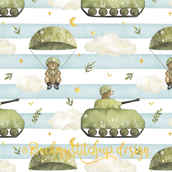 Armed Forces Fabric Design Cute Army parachute Bear Military | Etsy