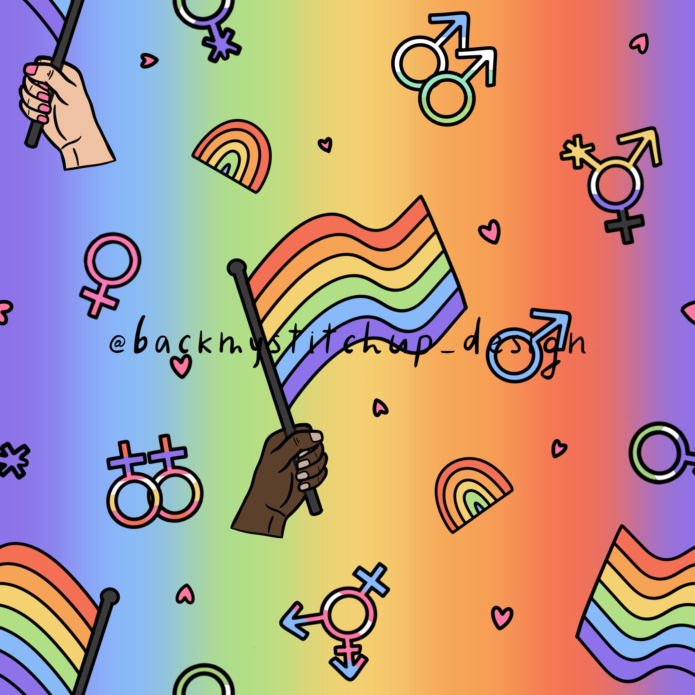 Pride Flags Seamless Pattern on a Rainbow Background, LGBTQ Surface ...