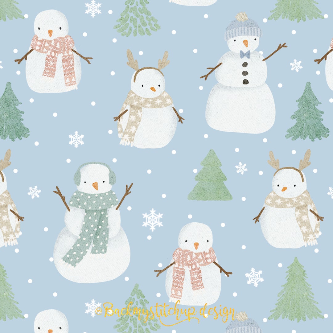 Snowman Winter Seamless Pattern, Snow Family Christmas Digital Crafting ...