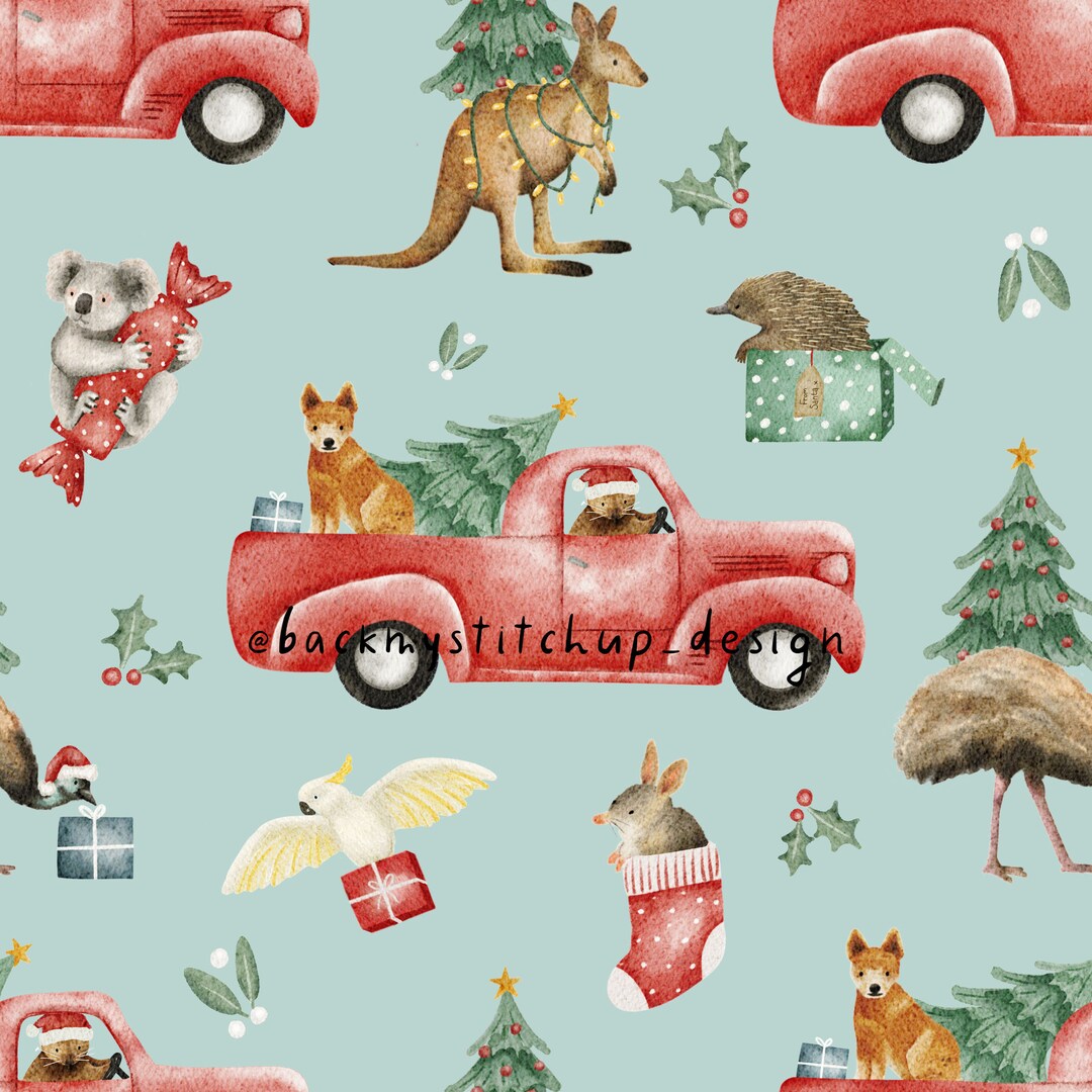 Australian Animals Christmas Seamless Pattern, Kangaroo and Koala ...