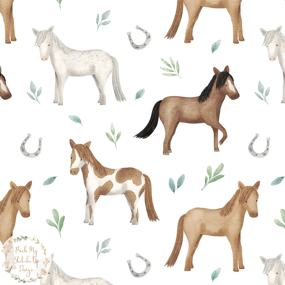 Horse Seamless Pattern, Cute Horse Fabric Design, Farm Seamless Pattern ...