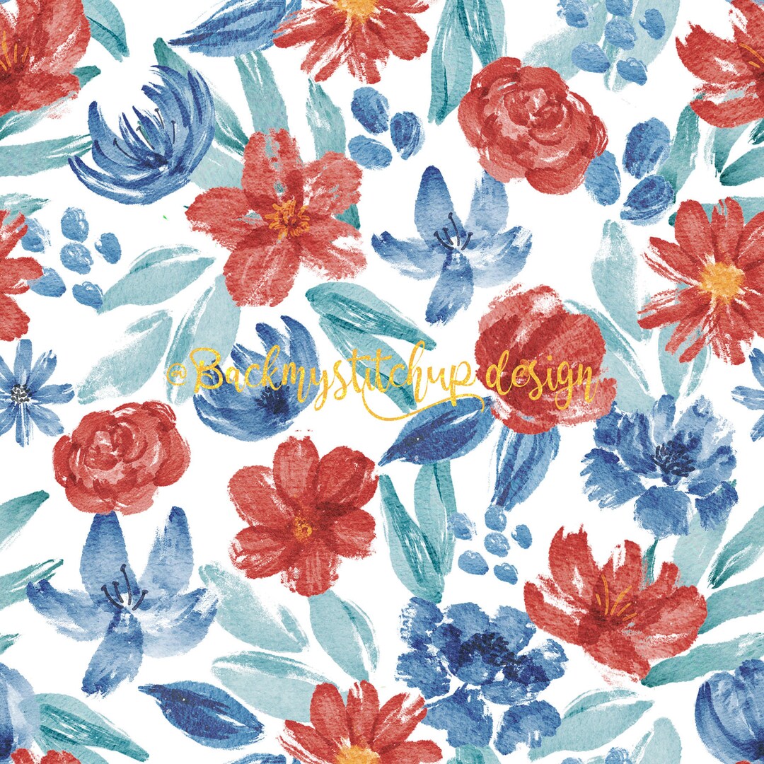 Red White & Blue Flowers Seamless Tile, Fourth of July Floral Seamless ...
