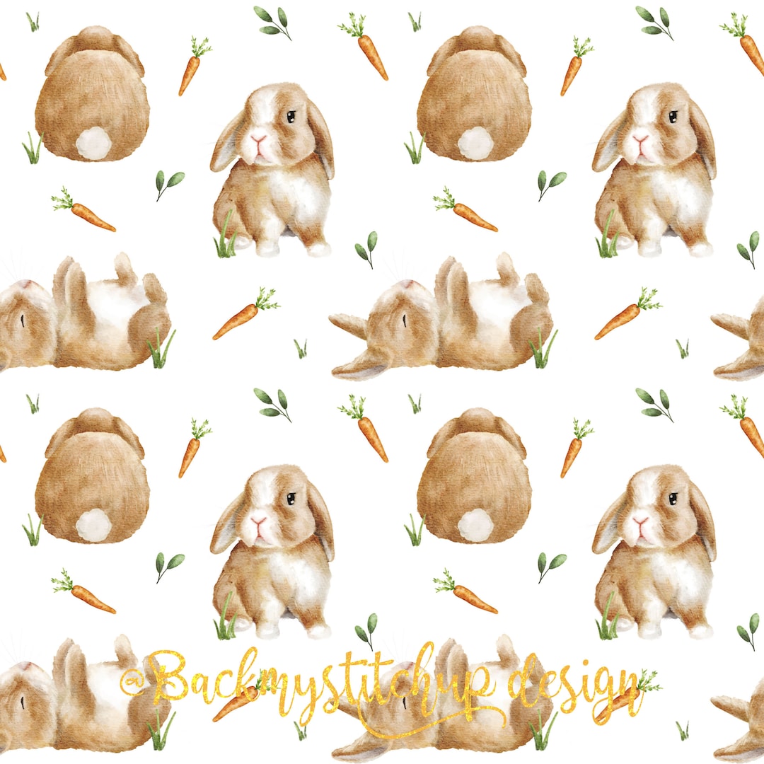 Cute Bunny Rabbit Fabric Design, Easter Bunny Seamless Pattern, Digital ...