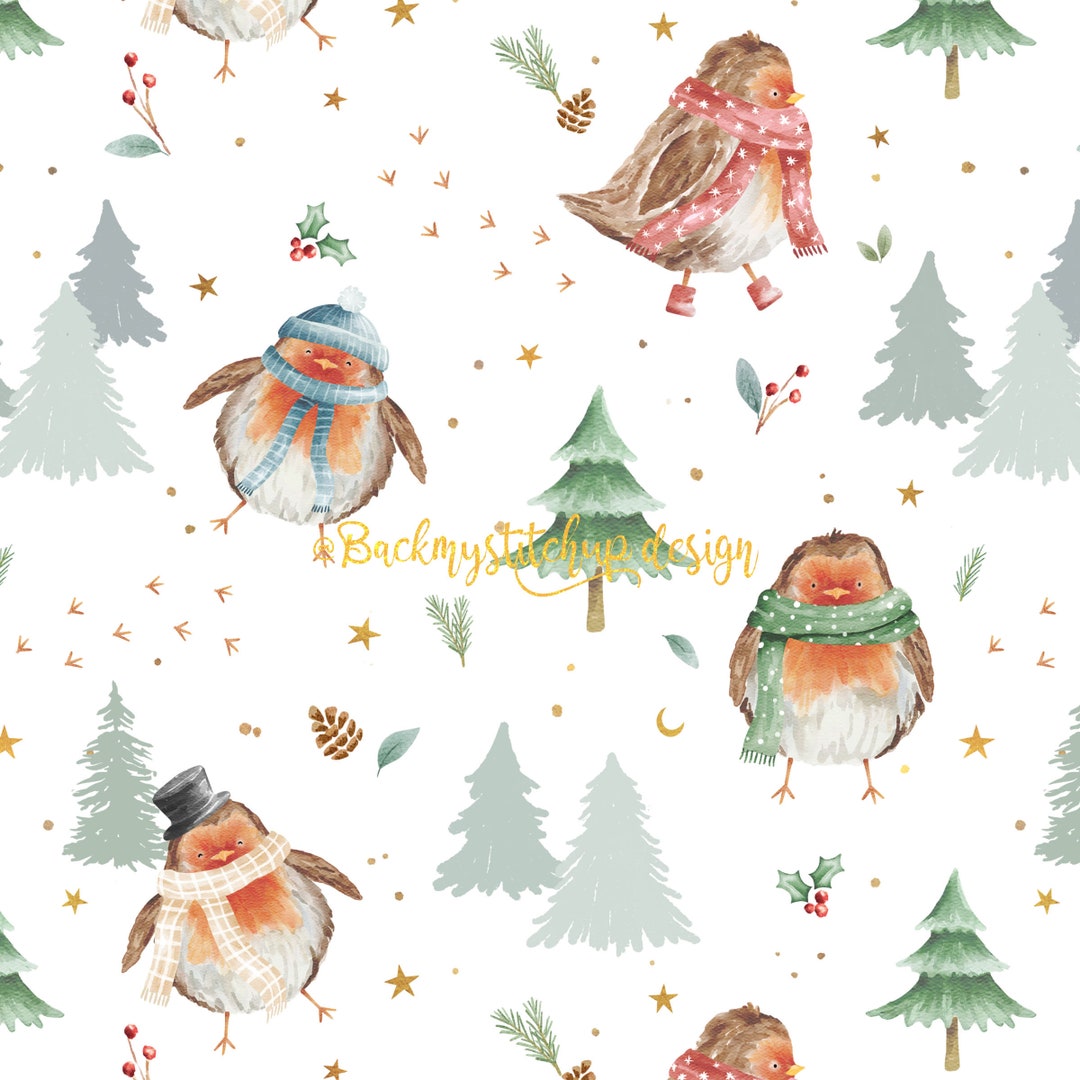 Cute Robin Winter Seamless Pattern, Christmas Robin Digital Crafting ...