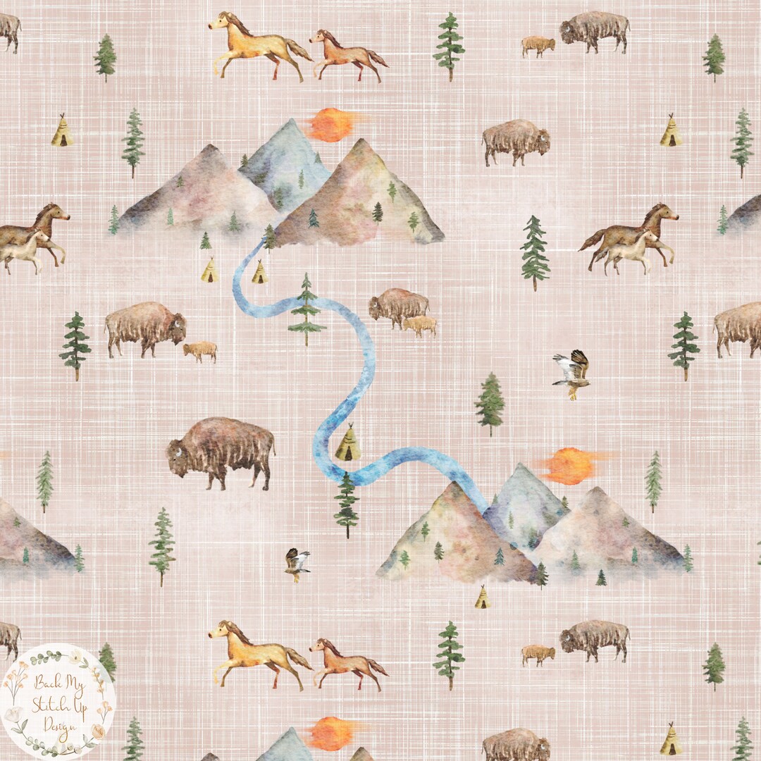 Yellowstone Bison Seamless Pattern, Horse Seamless Tile, North American ...