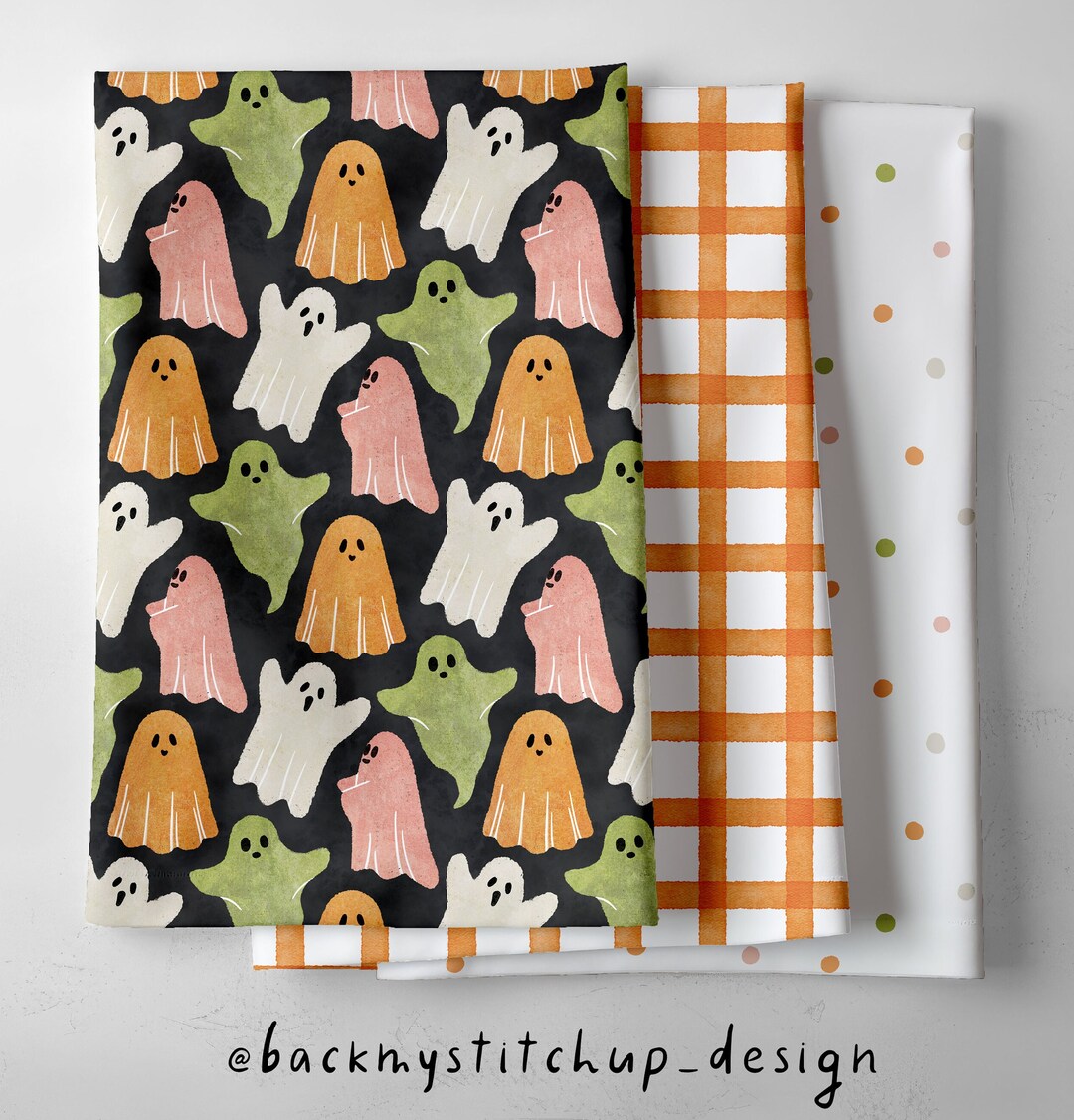 Set of 4 Halloween Coordinating Seamless Patterns, Cute Ghosts Repeat ...
