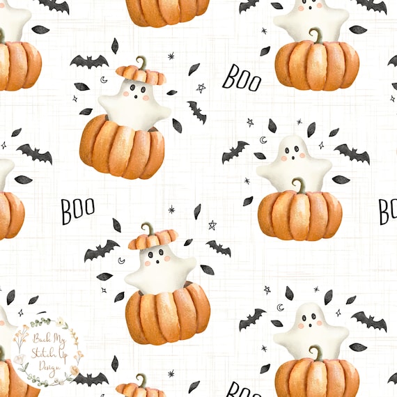 Cute Ghost in a Pumpkin Seamless Pattern Halloween Boo Ghost - Etsy