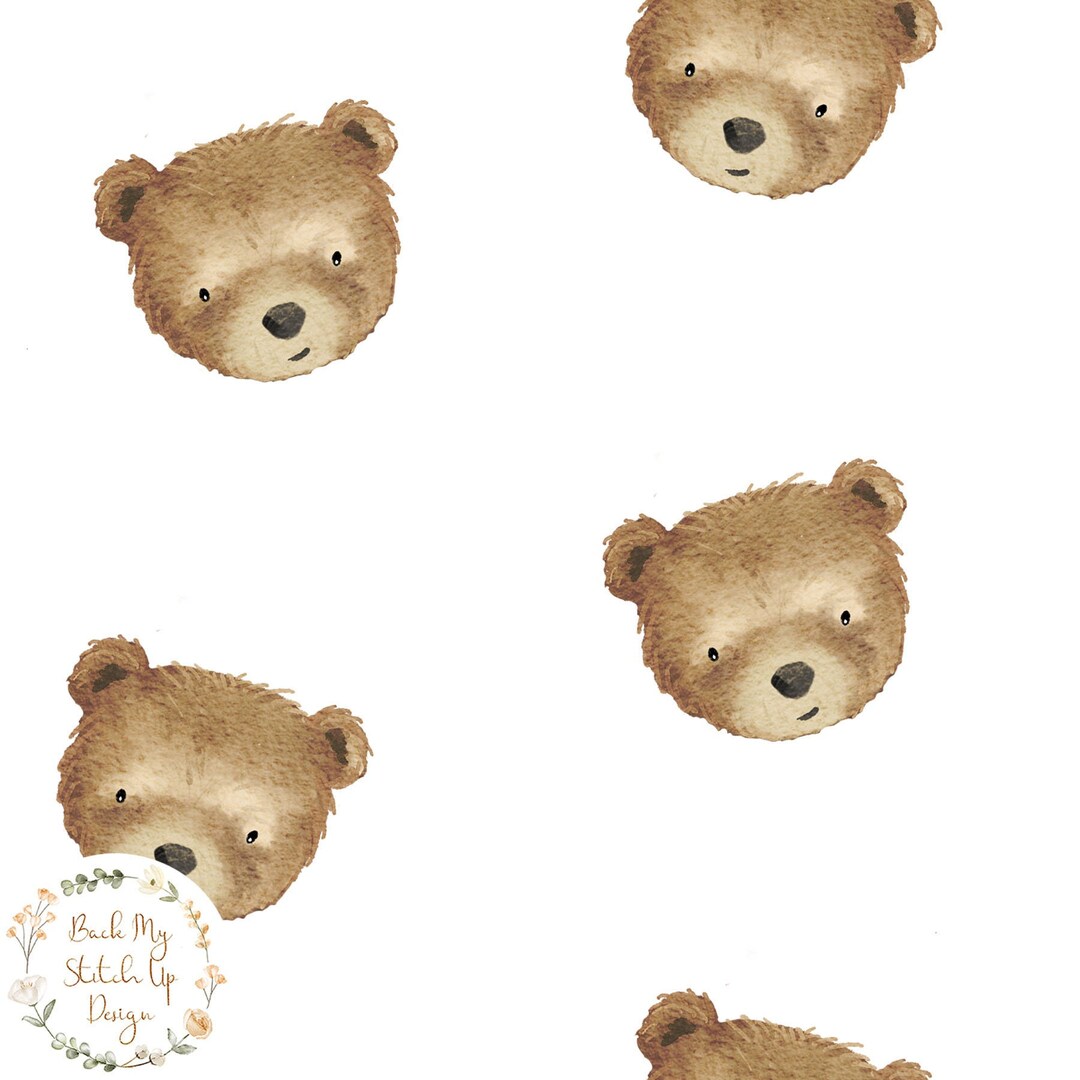 Teddy Bear Seamless Pattern, Bear Face Seamless Design, Cute Teddy Bear ...