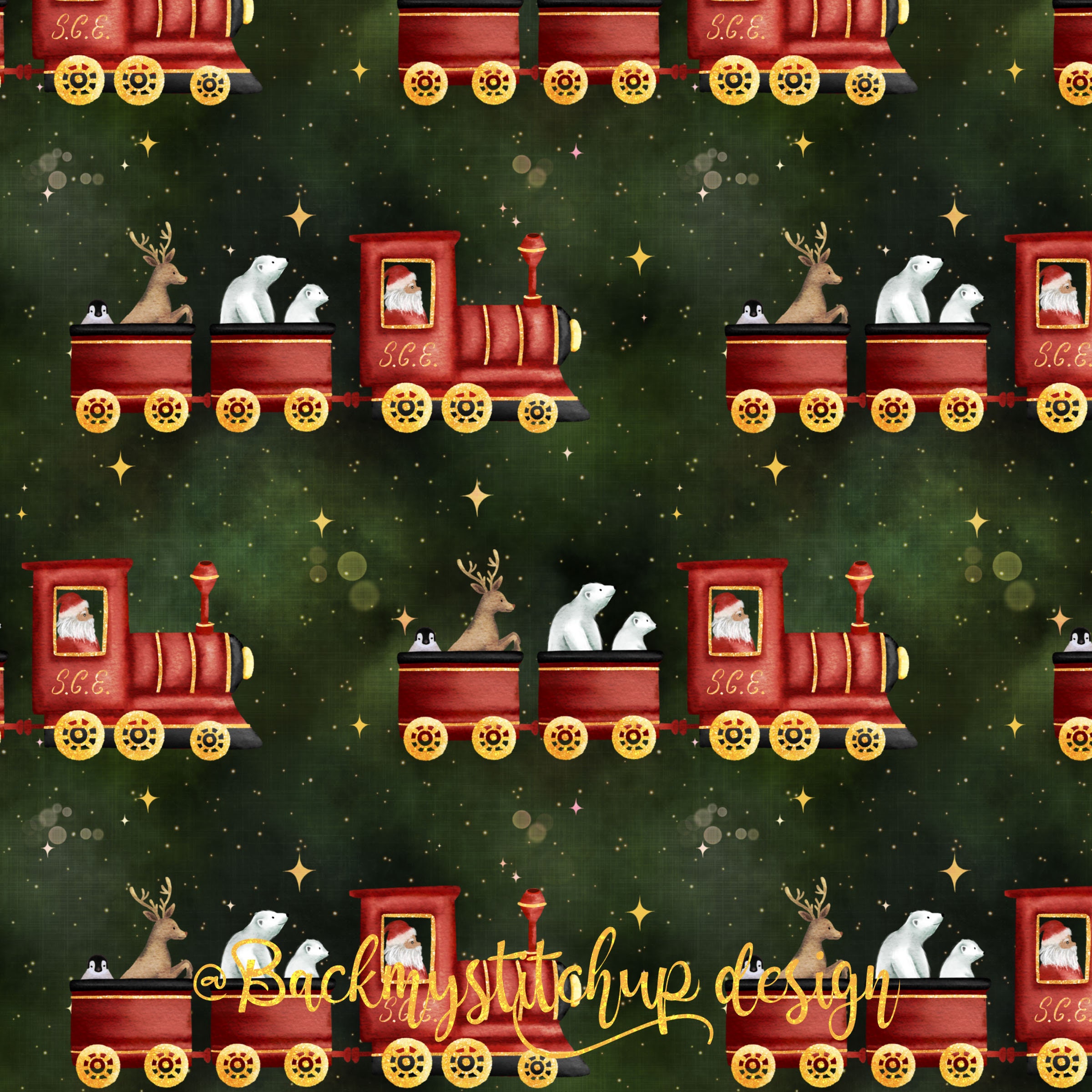 Santa Claus Express Train, Christmas Fabric Design, Seamless Surface ...