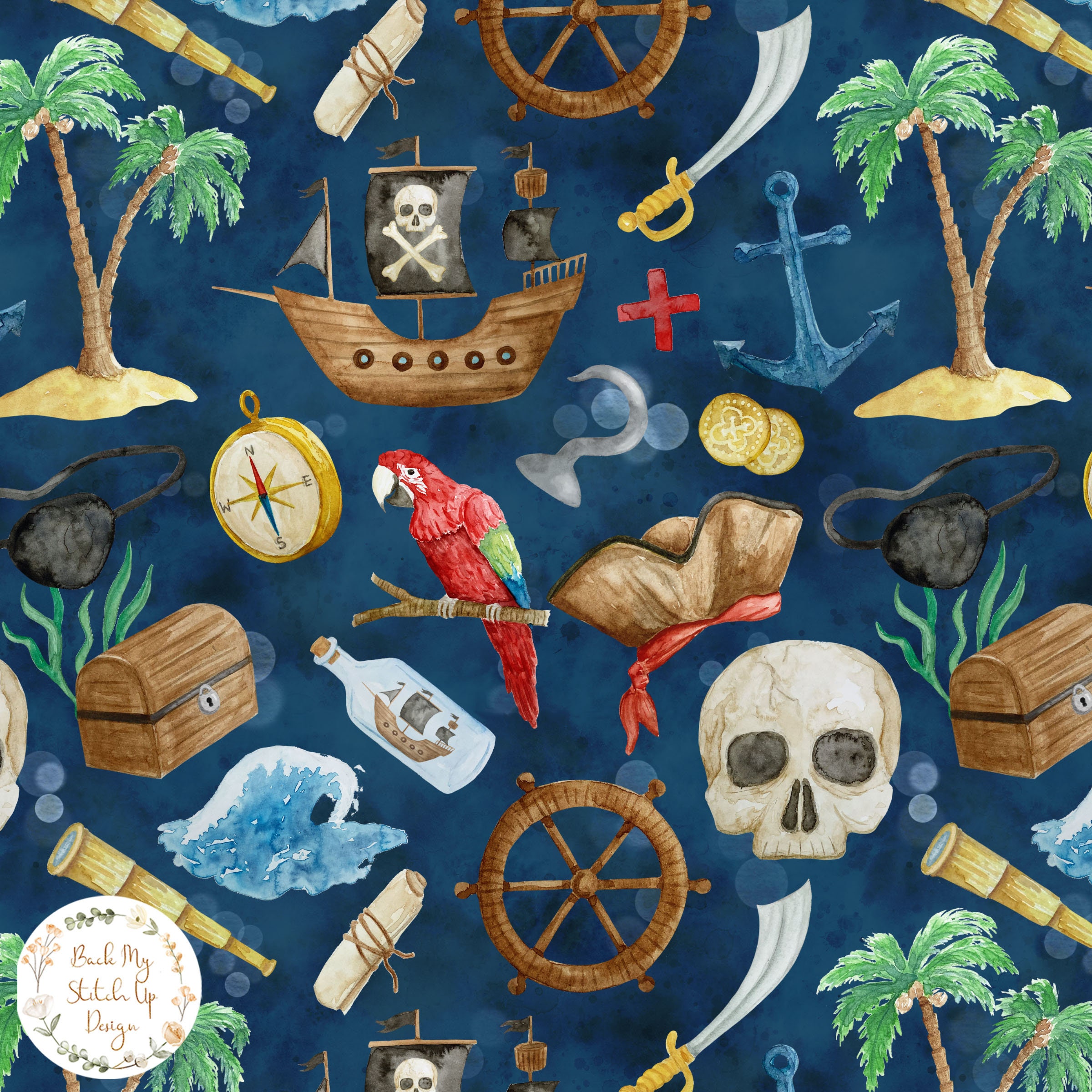 Pirate Themed Seamless Pattern Watercolour Pirate Ship - Etsy