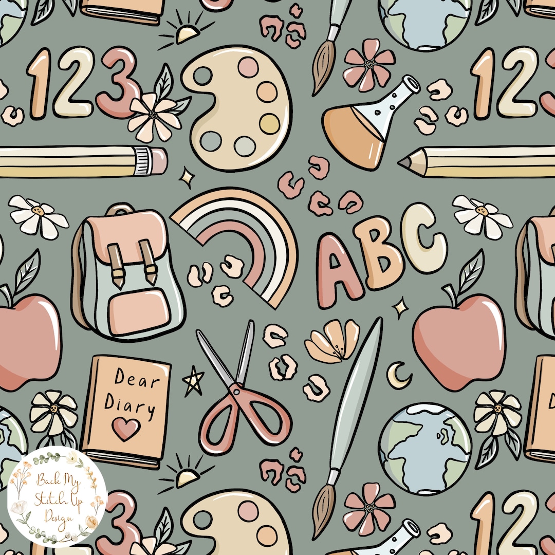 Back to School Seamless Pattern, Girly Back to School Fabric Design ...